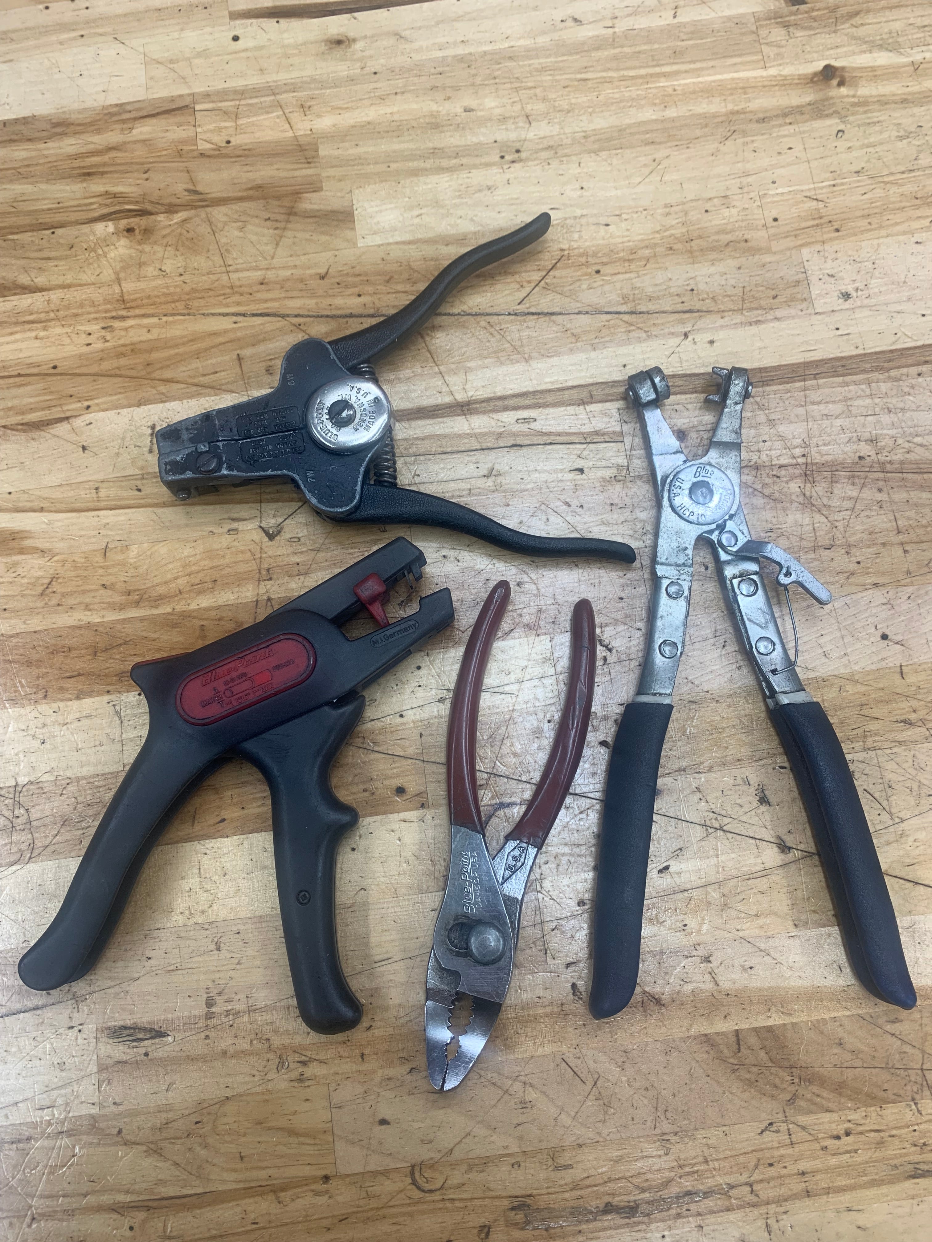 Blue Point Pliers Bundle: Wire Strippers, Bent Slip Joint, Hose Clamp ...